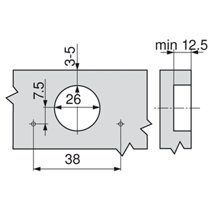 Clip Top 94° Opening Mini Hinge, 38mm Bore Pattern, Self-Closing, Half ...