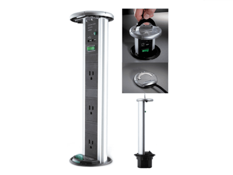 3-5/8" Pop Up Power Station with 3 Power and 2 USB Outlets, Steel ...