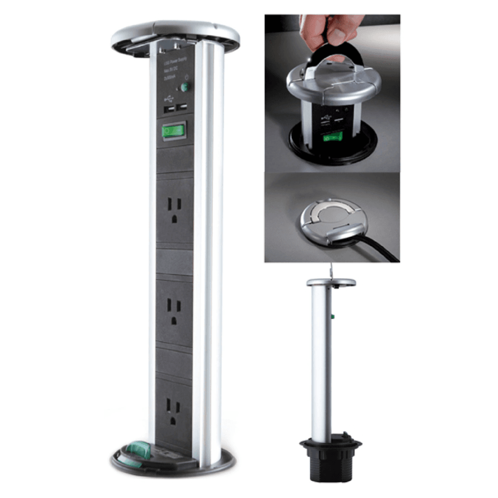 3-5/8" Pop Up Power Station with 3 Power and 2 USB Outlets, Black ...