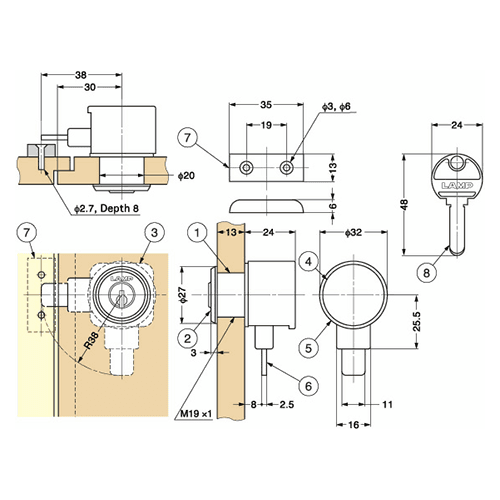 Cam Lock for Wood Doors, Nickel, Master Key/Keyed Alike/Keyed Different ...