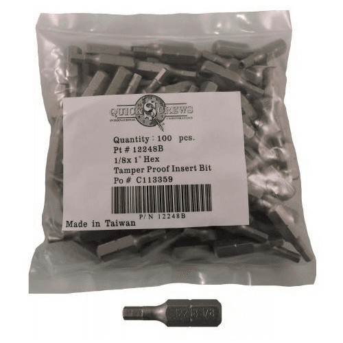 1" Hex Tamper Proof Drive Insert Bit, 1/8" Shank (100/Pack) | Würth ...