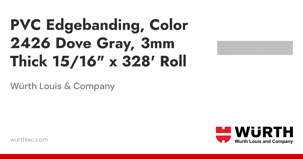 PVC Edgebanding, Color 2426 Dove Gray, 3mm Thick 15/16" x 328' Roll ...