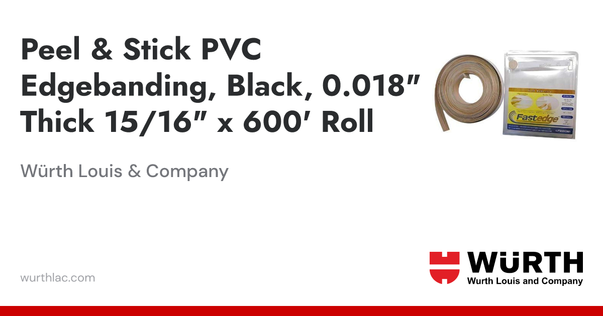 Peel & Stick PVC Edgebanding, Black, 0.018" Thick 15/16" x 600' Roll ...