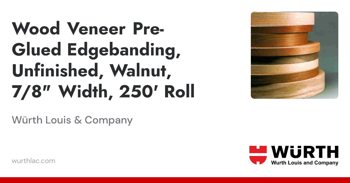 Wood Veneer Pre-Glued Edgebanding, Unfinished, Walnut, 7/8" Width, 250 ...