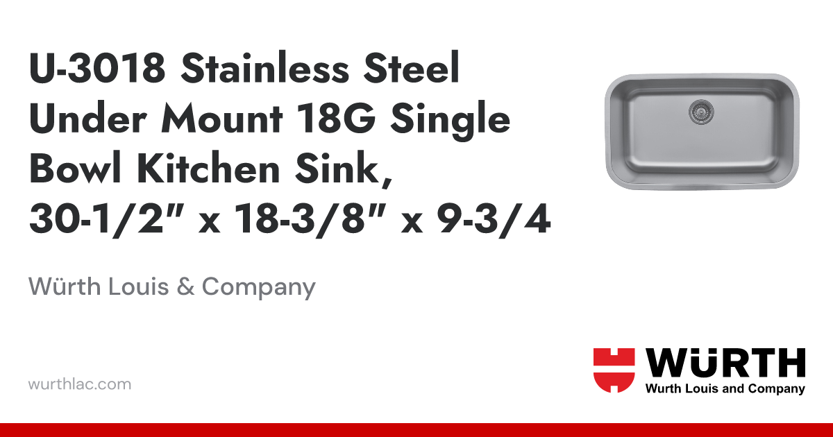 U-3018 Stainless Steel Under Mount 18G Single Bowl Kitchen Sink, 30-1/2 ...