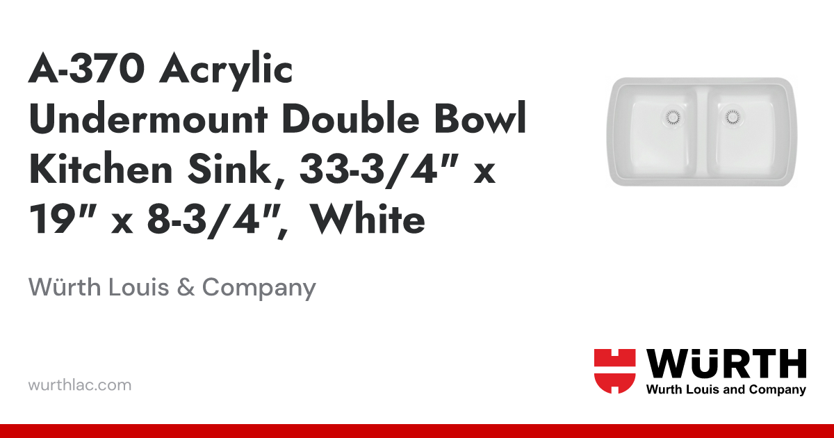 A-370 Acrylic Undermount Double Bowl Kitchen Sink, 33-3/4" x 19" x 8-3/ ...