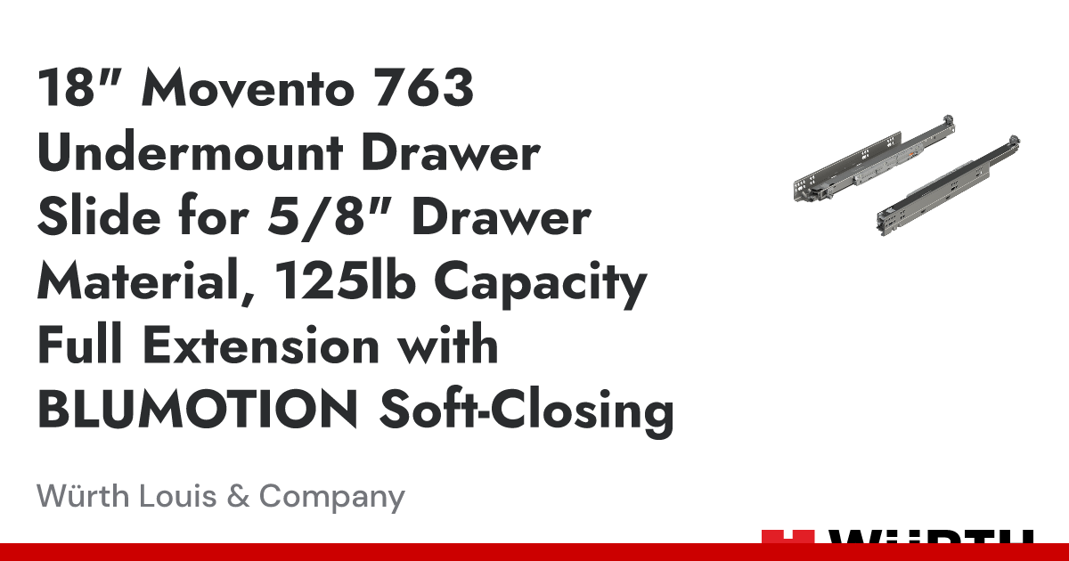 18" Movento 763 Undermount Drawer Slide for 5/8" Drawer Material, 125lb ...