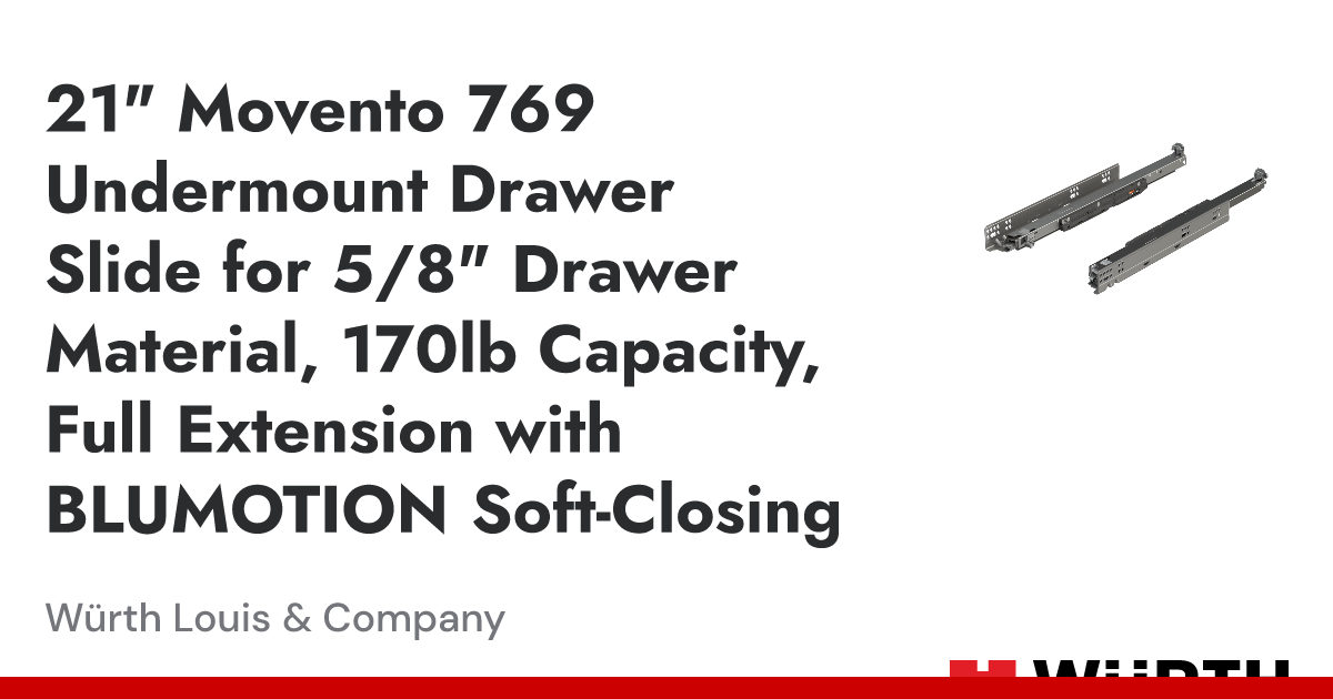 21" Movento 769 Undermount Drawer Slide for 5/8" Drawer Material, 170lb ...