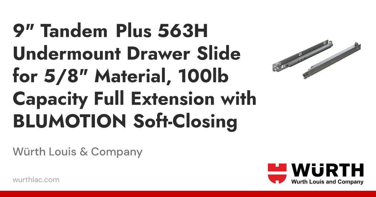 9" Tandem Plus 563H Undermount Drawer Slide for 5/8" Material, 100lb ...