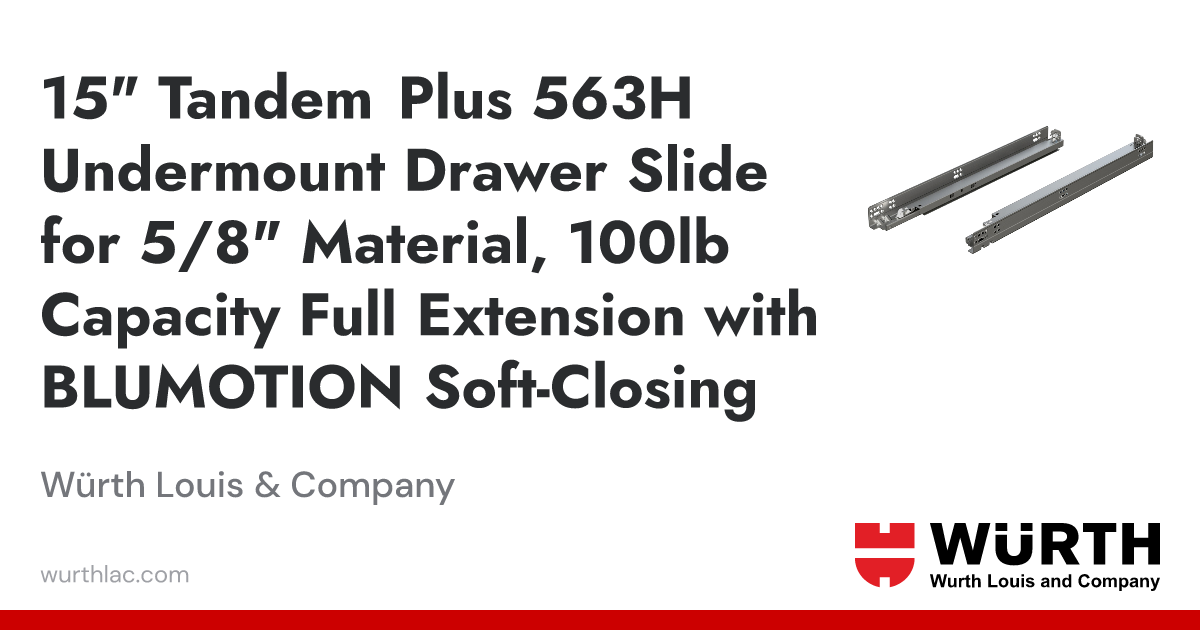 15" Tandem Plus 563H Undermount Drawer Slide for 5/8" Material, 100lb ...