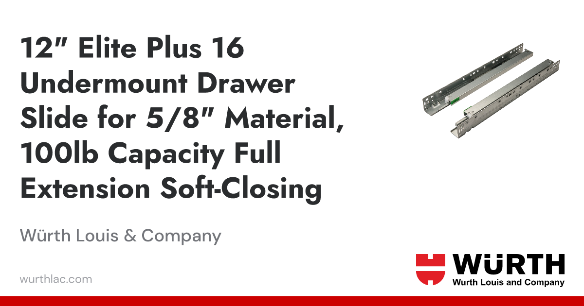 12" Elite Plus 16 Undermount Drawer Slide for 5/8" Material, 100lb ...