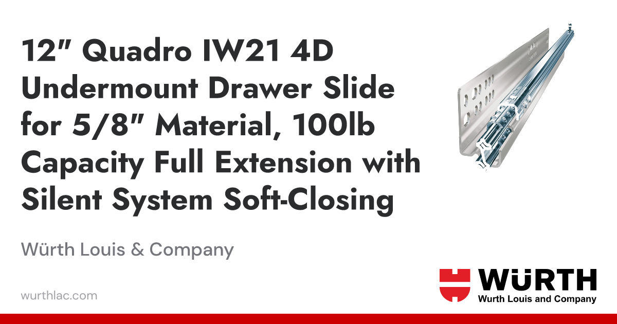 12" Quadro IW21 4D Undermount Drawer Slide for 5/8" Material, 100lb ...