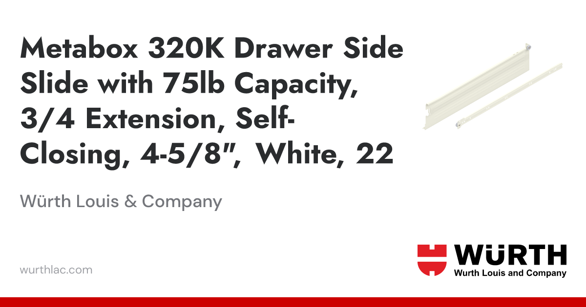 Metabox 320K Drawer Side Slide with 75lb Capacity, 3/4 Extension, Self ...