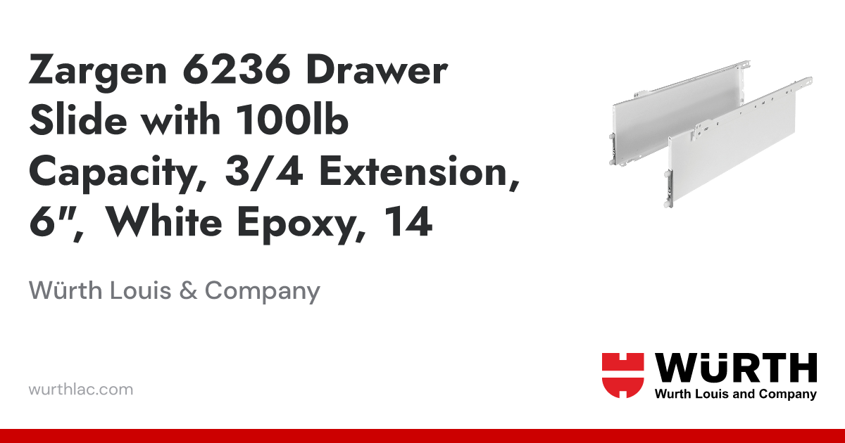 Zargen 6236 Drawer Slide with 100lb Capacity, 3/4 Extension, 6", White ...