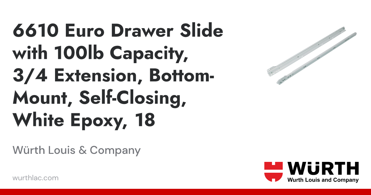 6610 Euro Drawer Slide with 100lb Capacity, 3/4 Extension, Bottom-Mount ...