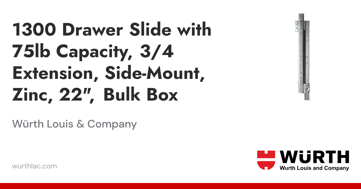 1300 Drawer Slide with 75lb Capacity, 3/4 Extension, Side-Mount, Zinc ...