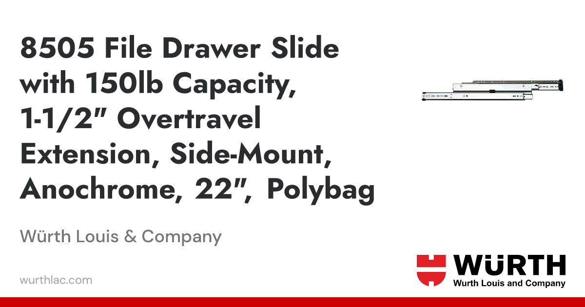 8505 File Drawer Slide with 150lb Capacity, 1-1/2" Overtravel Extension ...