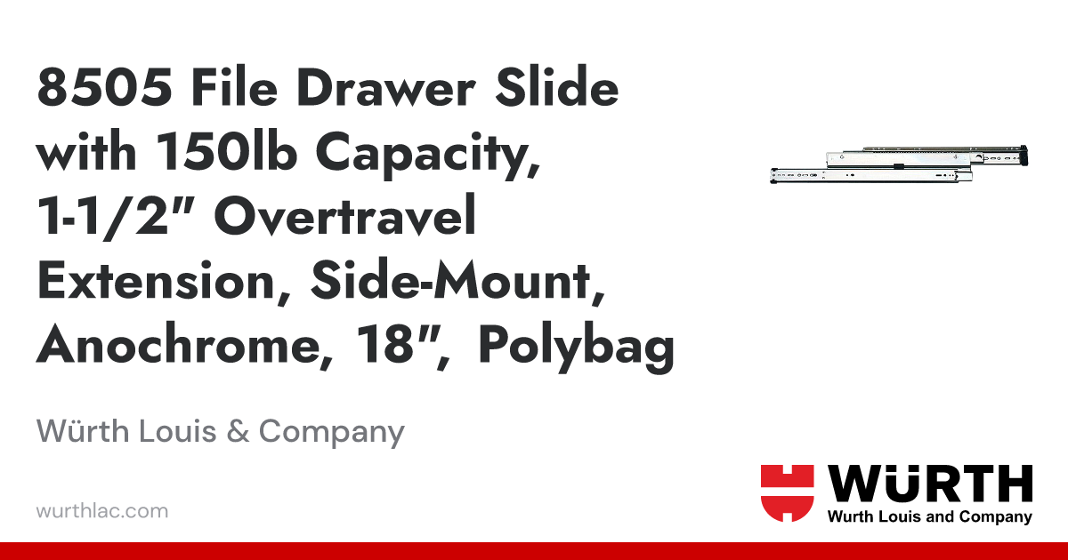 8505 File Drawer Slide with 150lb Capacity, 1-1/2" Overtravel Extension ...