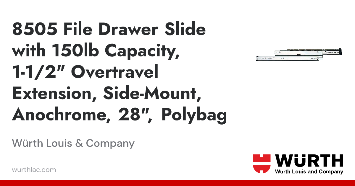 8505 File Drawer Slide with 150lb Capacity, 1-1/2" Overtravel Extension ...