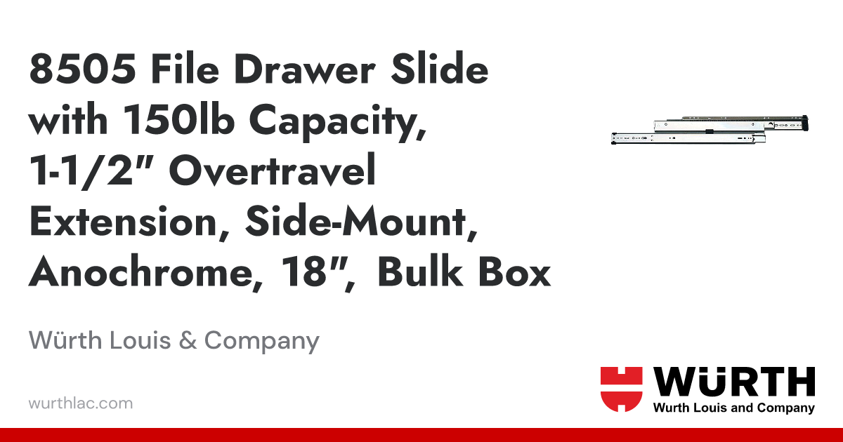 8505 File Drawer Slide with 150lb Capacity, 1-1/2" Overtravel Extension ...