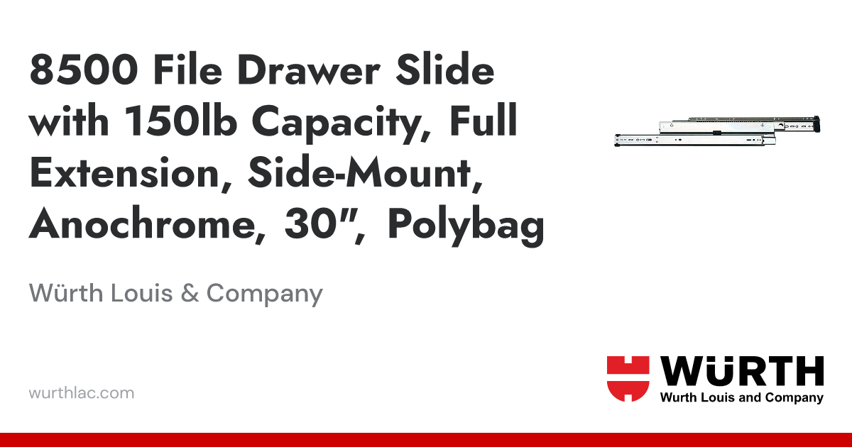 8500 File Drawer Slide with 150lb Capacity, Full Extension, Side-Mount ...