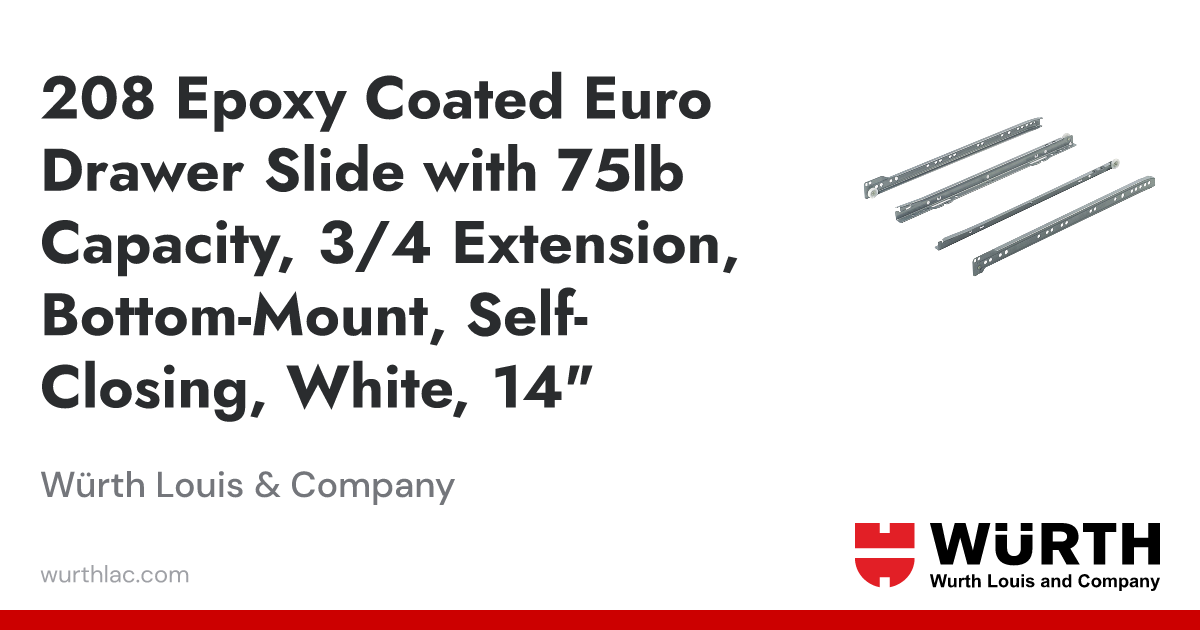 208 Epoxy Coated Euro Drawer Slide with 75lb Capacity, 3/4 Extension ...