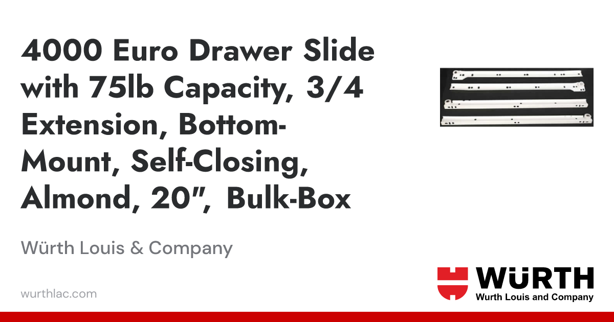 4000 Euro Drawer Slide with 75lb Capacity, 3/4 Extension, Bottom-Mount ...