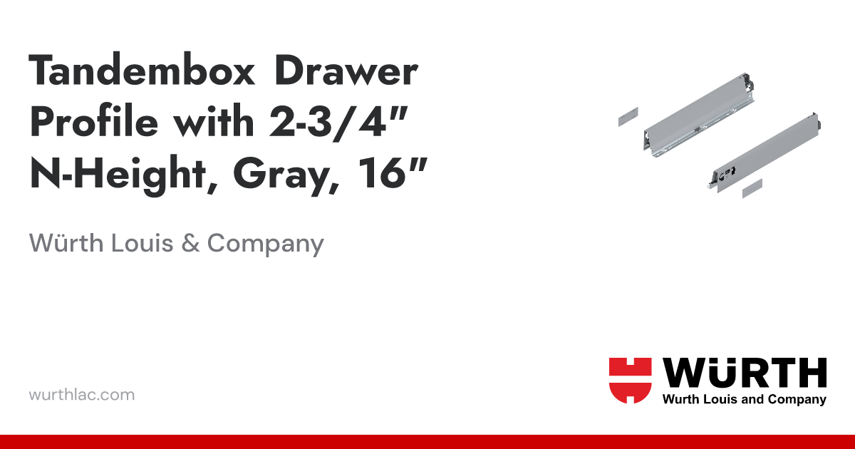 Tandembox Drawer Profile with 2-3/4" N-Height, Gray, 16" | Würth Louis ...