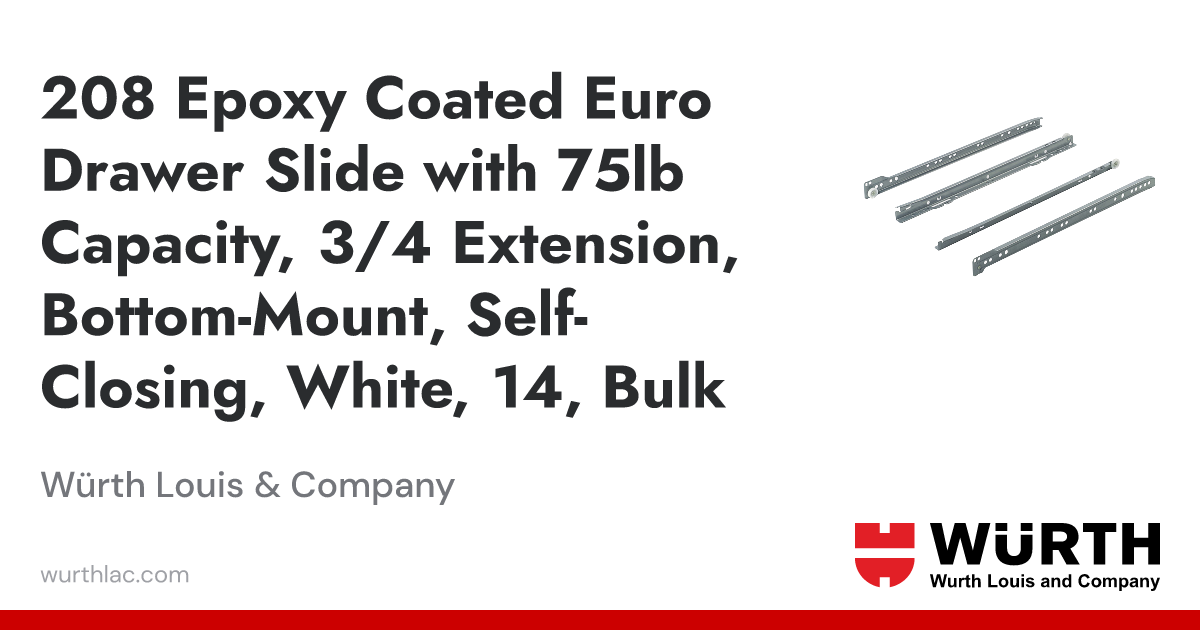 208 Epoxy Coated Euro Drawer Slide with 75lb Capacity, 3/4 Extension ...