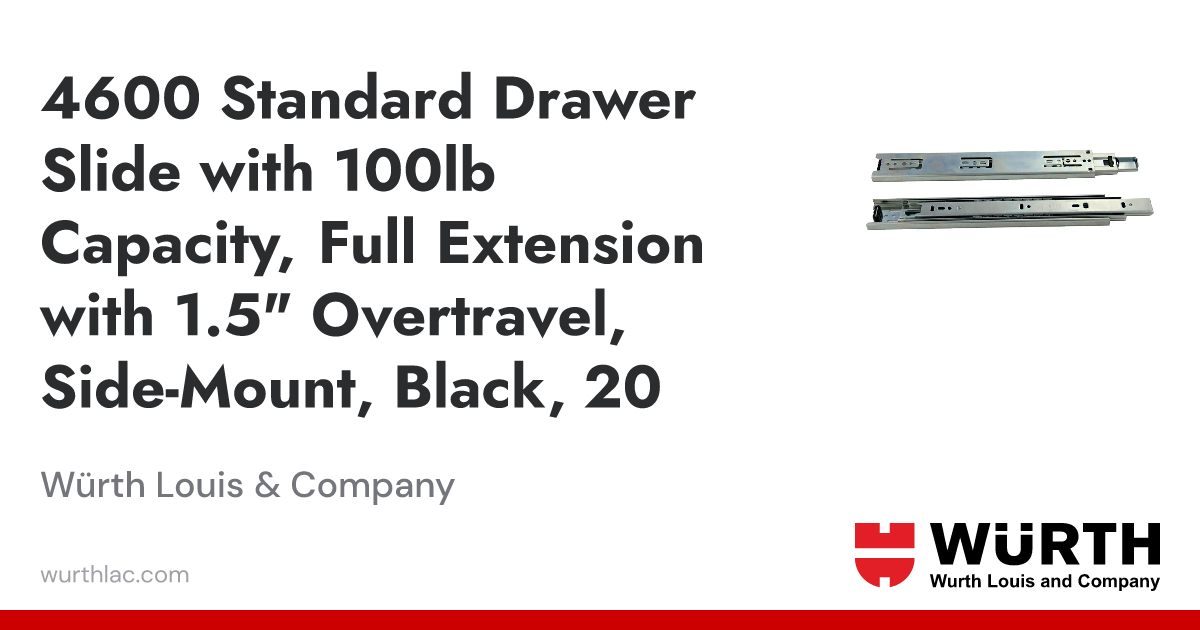 4600 Standard Drawer Slide with 100lb Capacity, Full Extension with 1.5 ...