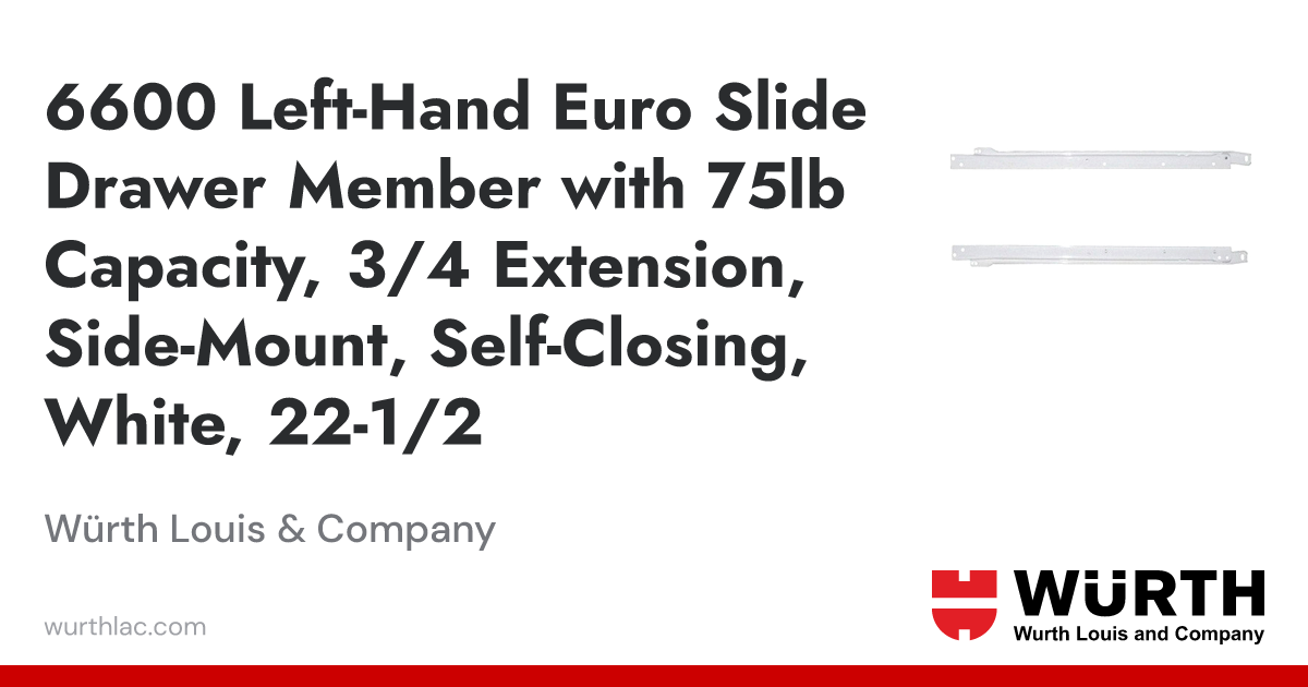 6600 Left-Hand Euro Slide Drawer Member with 75lb Capacity, 3/4 ...