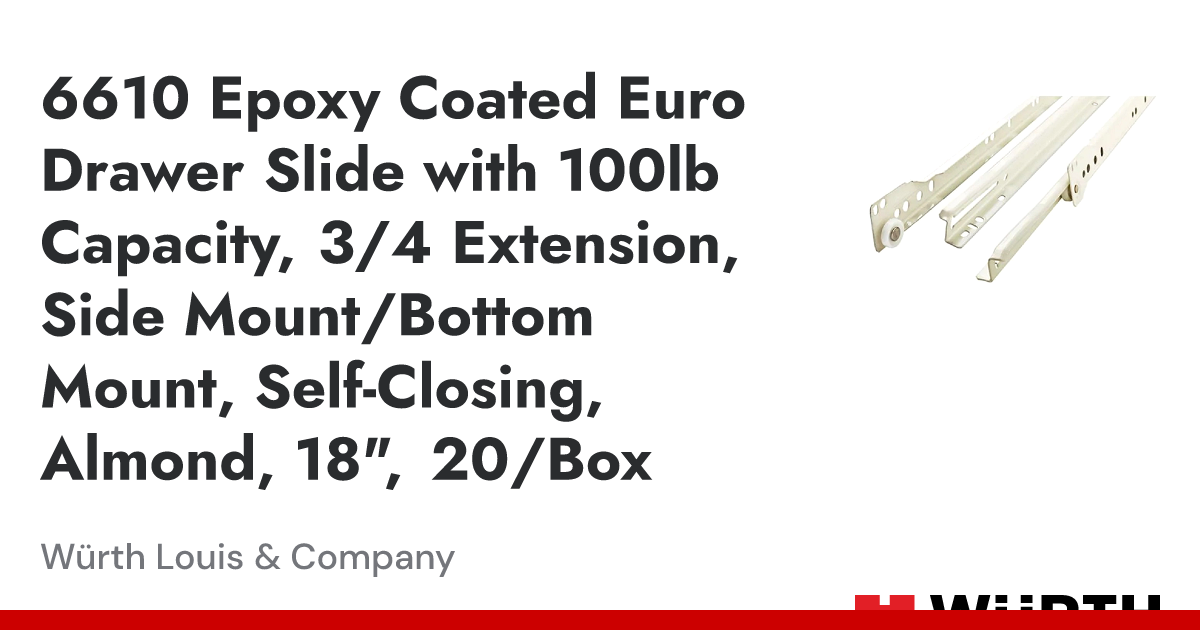 6610 Epoxy Coated Euro Drawer Slide with 100lb Capacity, 3/4 Extension ...