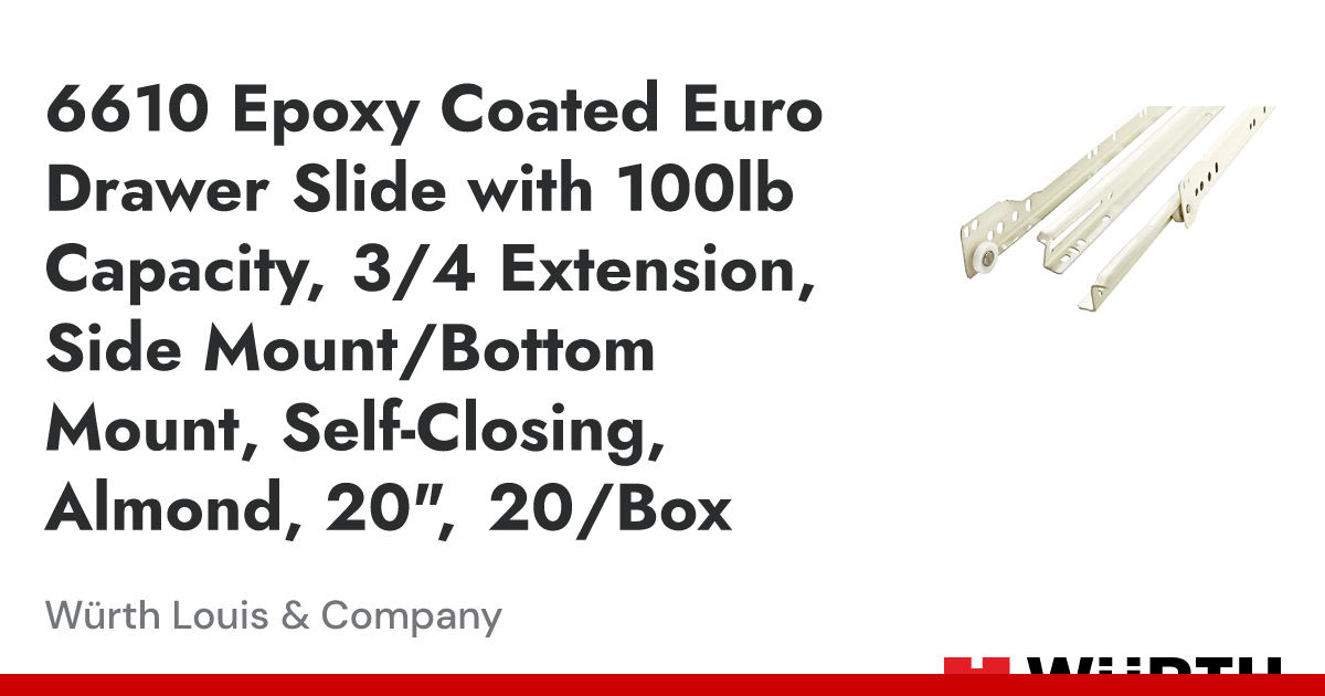 6610 Epoxy Coated Euro Drawer Slide with 100lb Capacity, 3/4 Extension ...