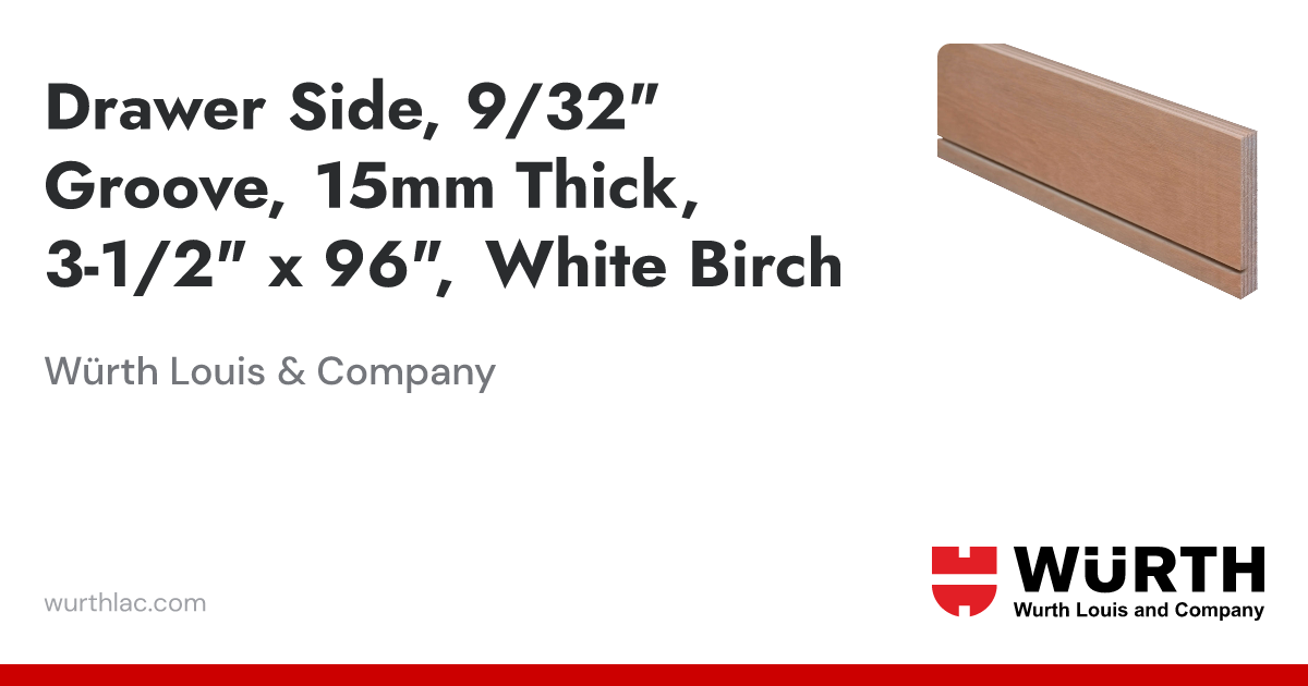Drawer Side, 9/32" Groove, 15mm Thick, 3-1/2" x 96", White Birch ...