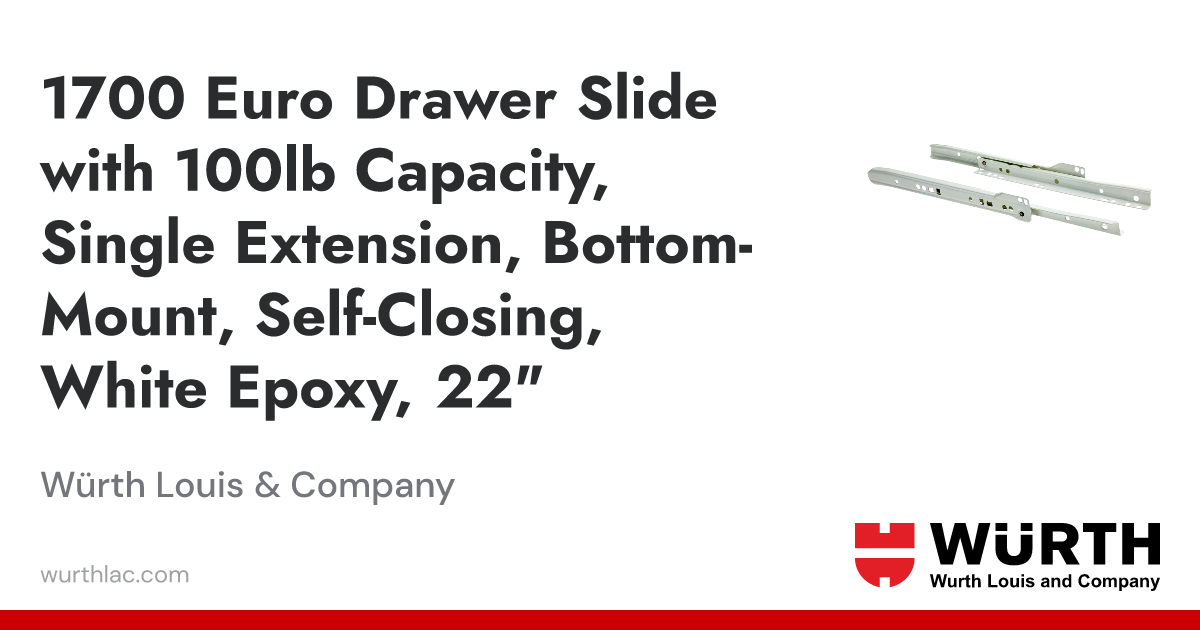 1700 Euro Drawer Slide with 100lb Capacity, Single Extension, Bottom ...