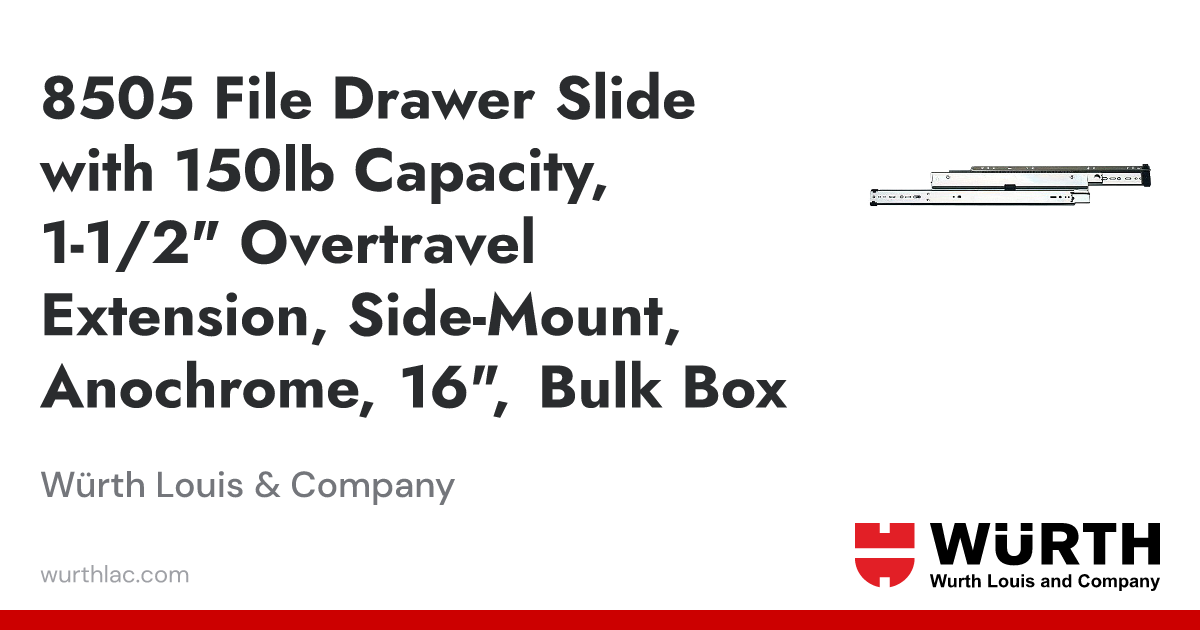 8505 File Drawer Slide with 150lb Capacity, 1-1/2" Overtravel Extension ...