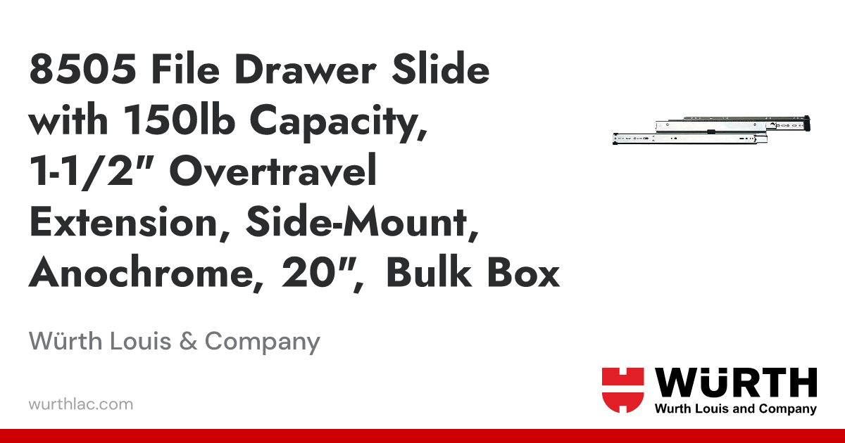 8505 File Drawer Slide with 150lb Capacity, 1-1/2" Overtravel Extension ...