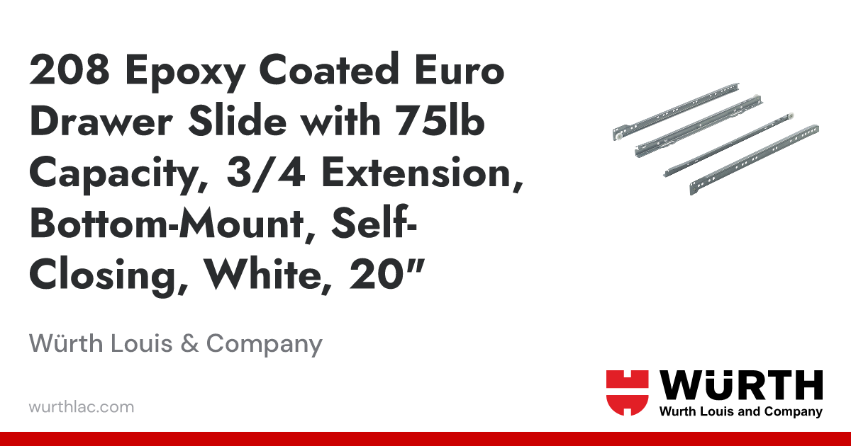 208 Epoxy Coated Euro Drawer Slide with 75lb Capacity, 3/4 Extension ...