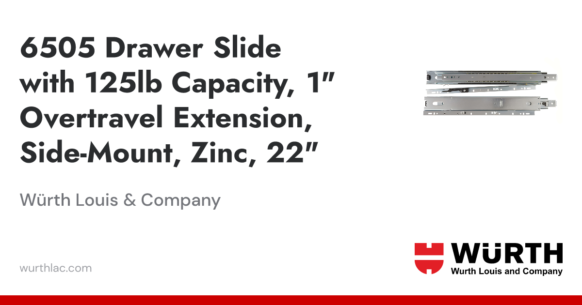 6505 Drawer Slide with 125lb Capacity, 1" Overtravel Extension, Side ...