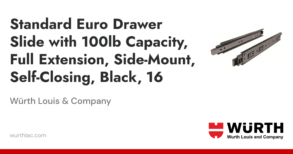 Standard Euro Drawer Slide with 100lb Capacity, Full Extension, Side ...