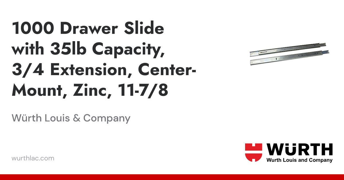 1000 Drawer Slide with 35lb Capacity, 3/4 Extension, Center-Mount, Zinc ...
