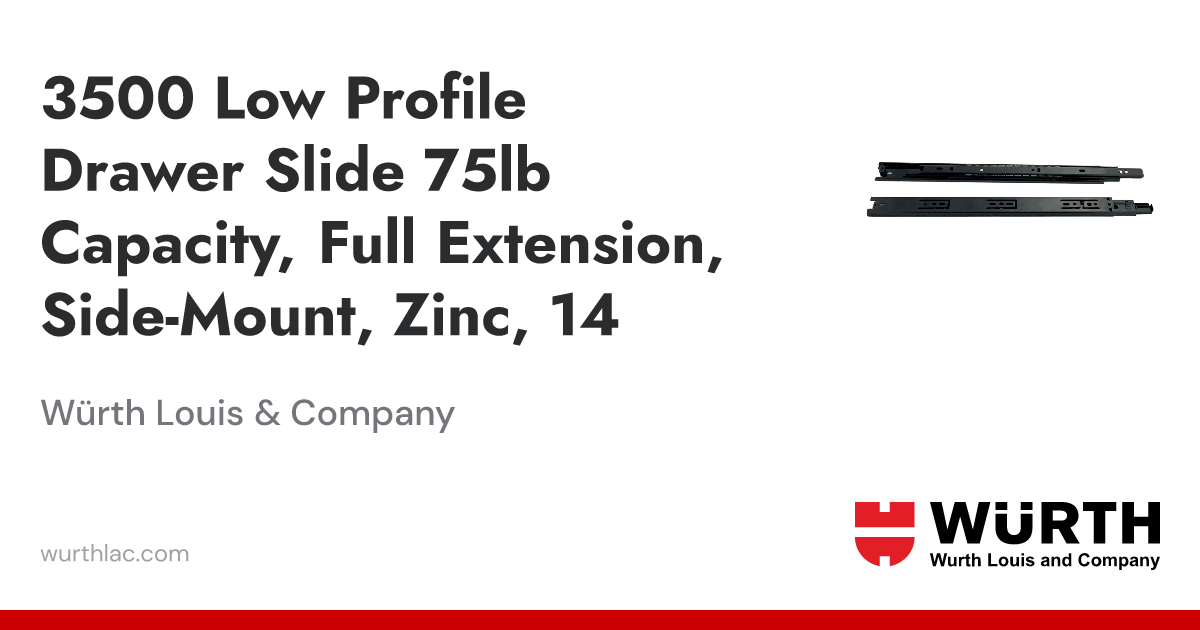 3500 Low Profile Drawer Slide 75lb Capacity, Full Extension, Side-Mount ...