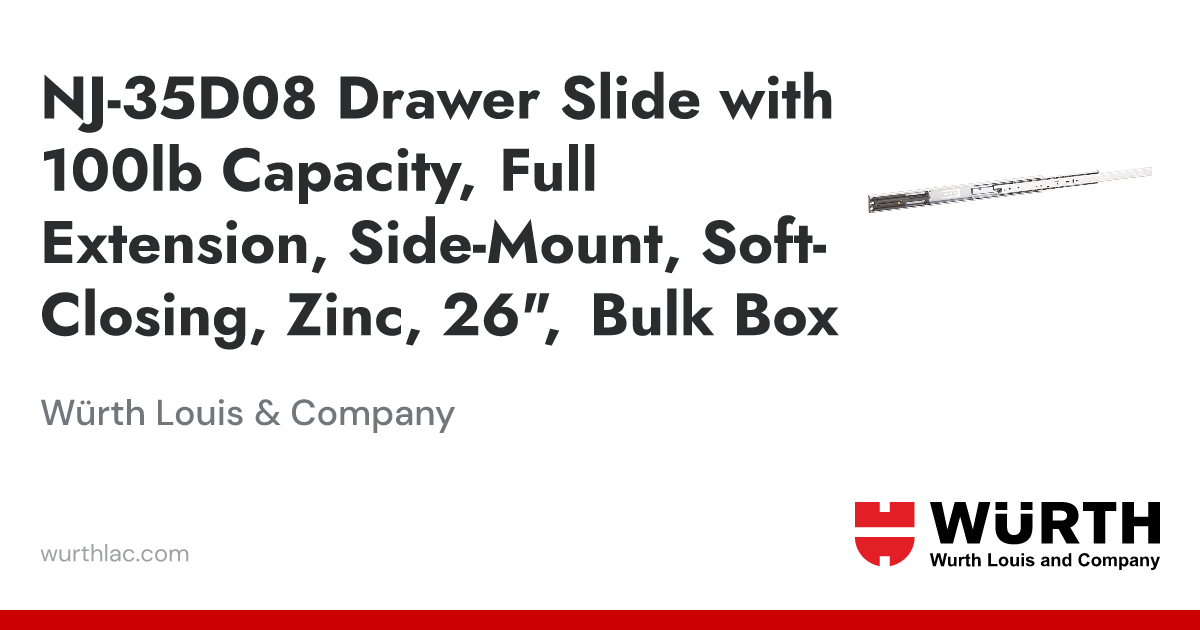 NJ-35D08 Drawer Slide with 100lb Capacity, Full Extension, Side-Mount ...