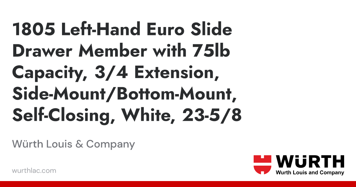 1805 Left-Hand Euro Slide Drawer Member with 75lb Capacity, 3/4 ...