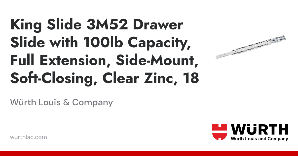 King Slide 3M52 Drawer Slide with 100lb Capacity, Full Extension, Side-Mount, Soft-Closing ...