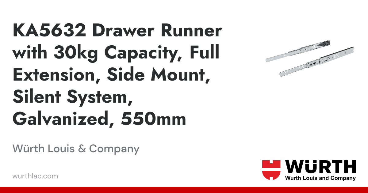 KA5632 Drawer Runner with 30kg Capacity, Full Extension, Side Mount ...