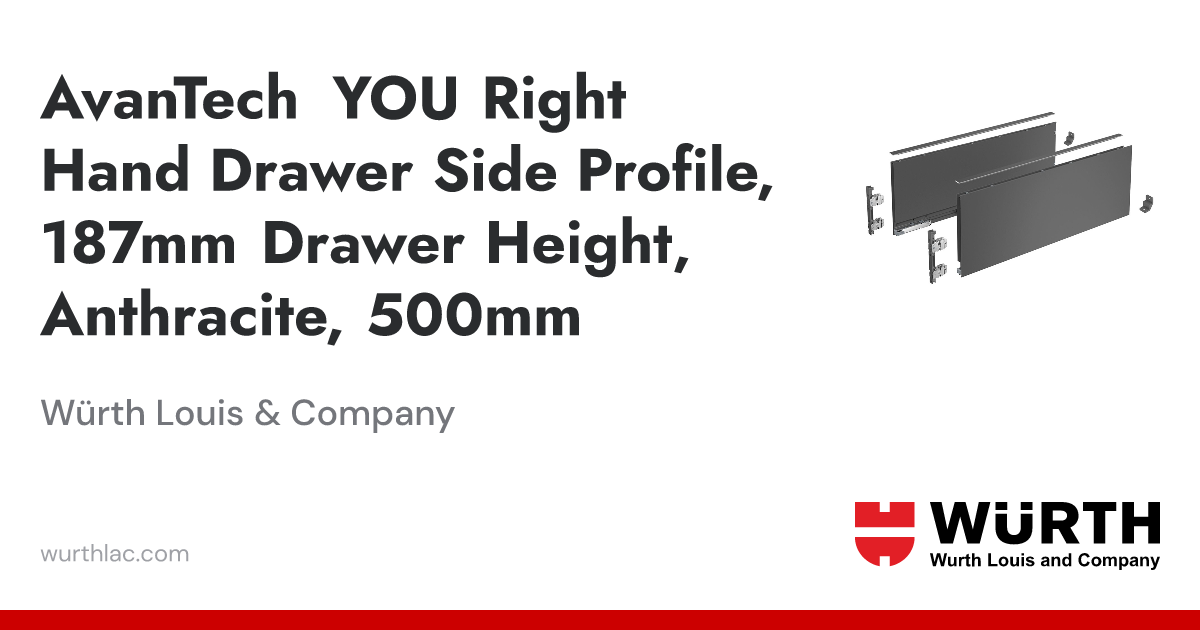 AvanTech YOU Right Hand Drawer Side Profile, 187mm Drawer Height ...