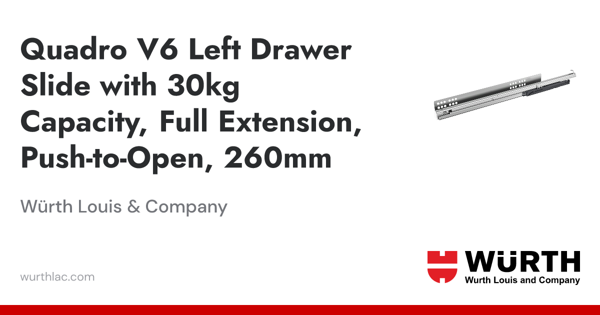 Quadro V6 Left Drawer Slide with 30kg Capacity, Full Extension, Push-to ...