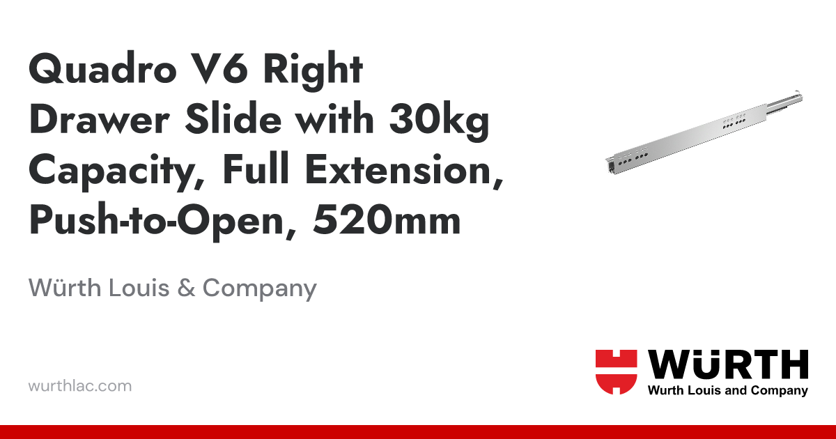 Quadro V6 Right Drawer Slide with 30kg Capacity, Full Extension, Push ...
