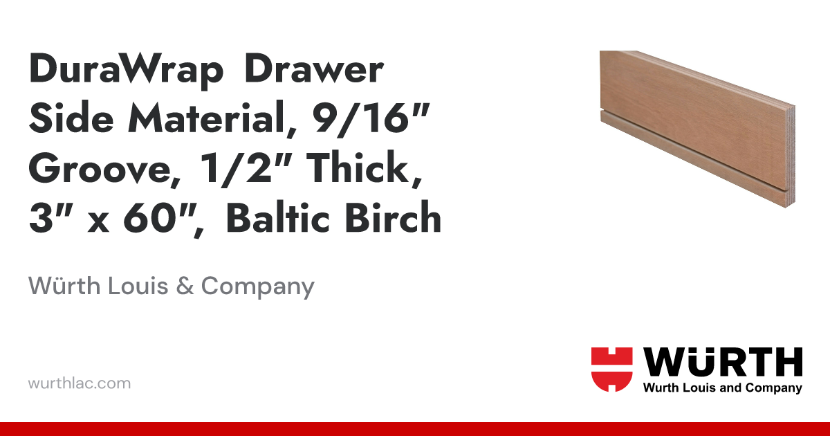 DuraWrap Drawer Side Material, 9/16" Groove, 1/2" Thick, 3" x 60 ...